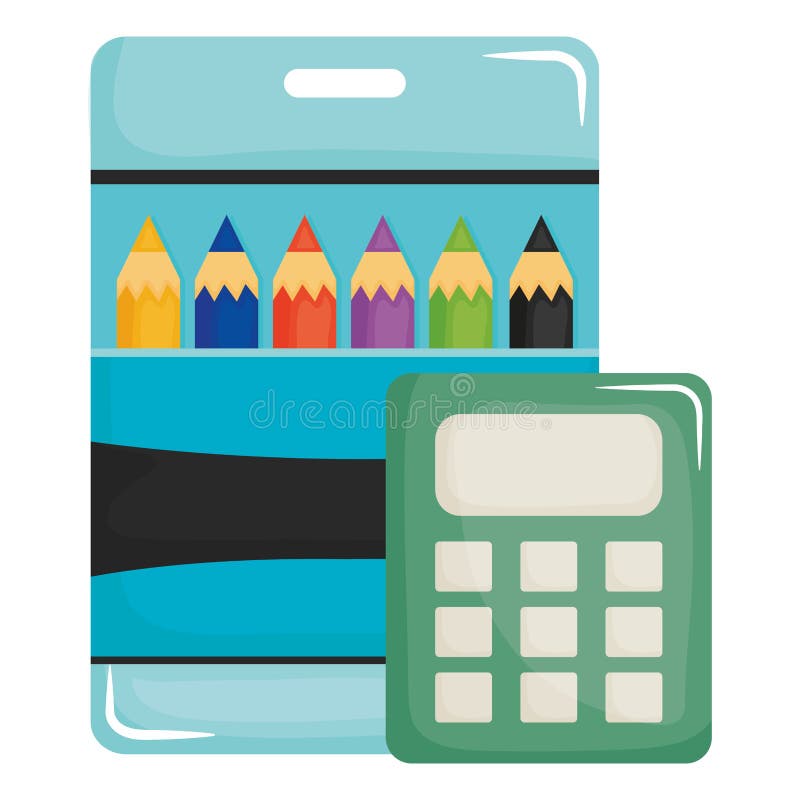 Calculator Math Device with Colors Pencils Box Stock Vector ...