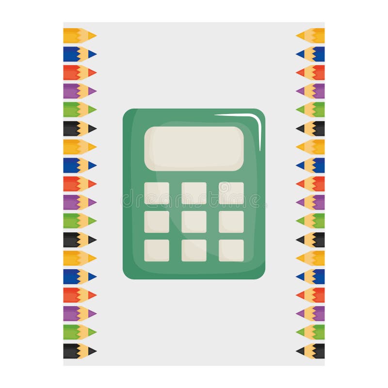 Calculator Math Device with Colors Pencils Frame Stock Vector ...