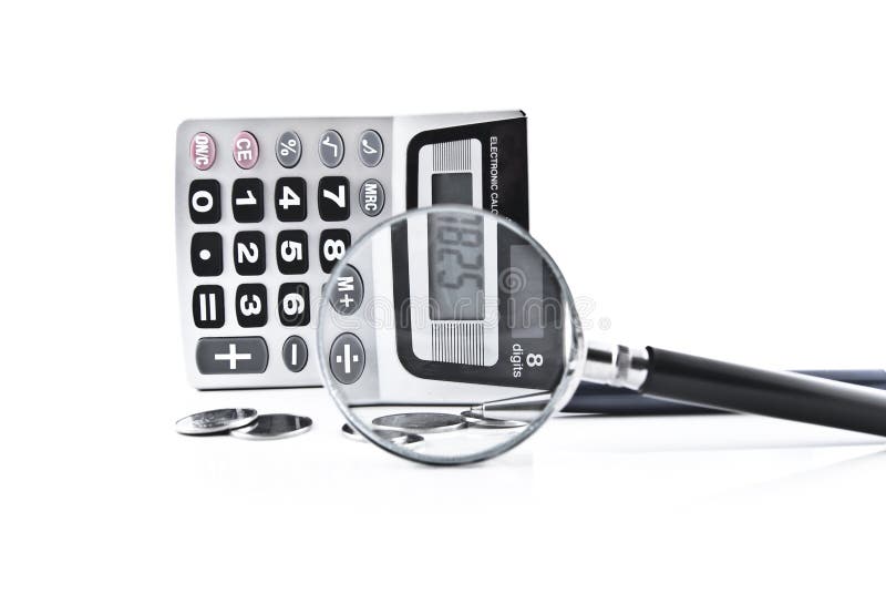 The Calculator, Money and Magnifying Glass Stock Photo - Image of ...