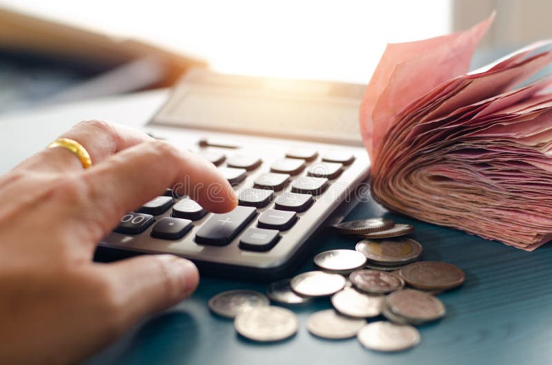 Calculator and Money in Saving Concept Stock Photo - Image of currency ...