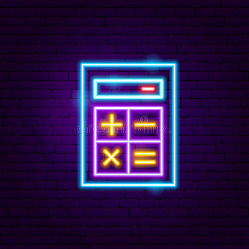 Calculator Neon Sign. Bright Glowing Symbol on a Black Background ...