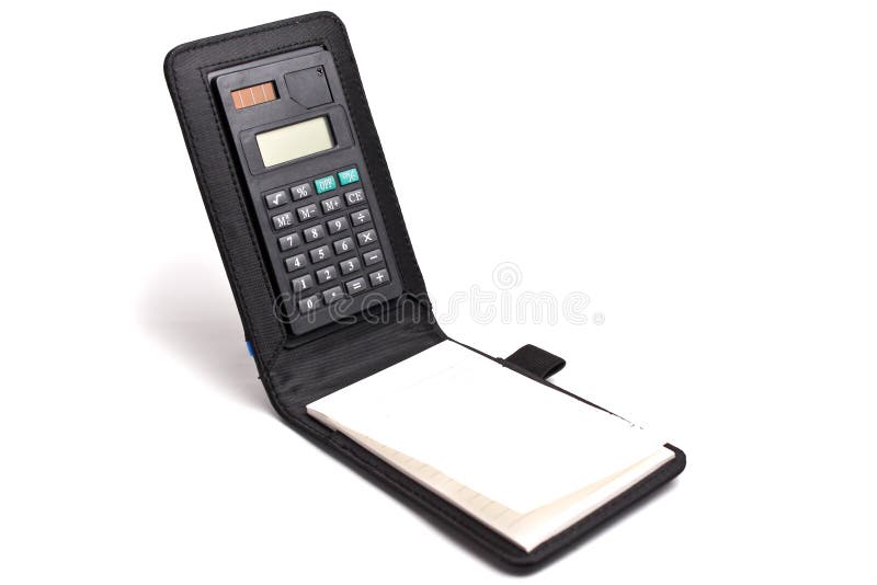 Calculator and Notebook Isolated at White Stock Image - Image of black ...