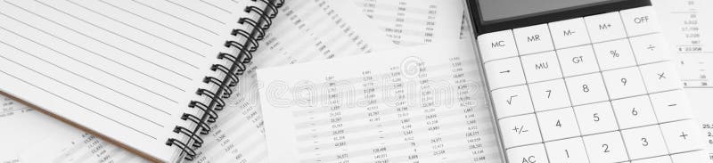 Calculator and Notebook Lying on Financial Statement . Financial ...
