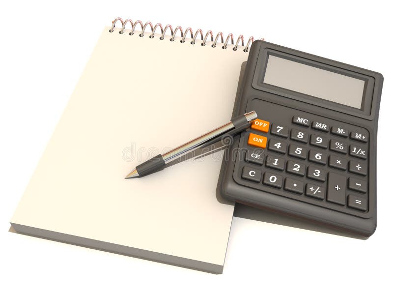 Calculator, Notebook and Pen Stock Illustration - Illustration of ...