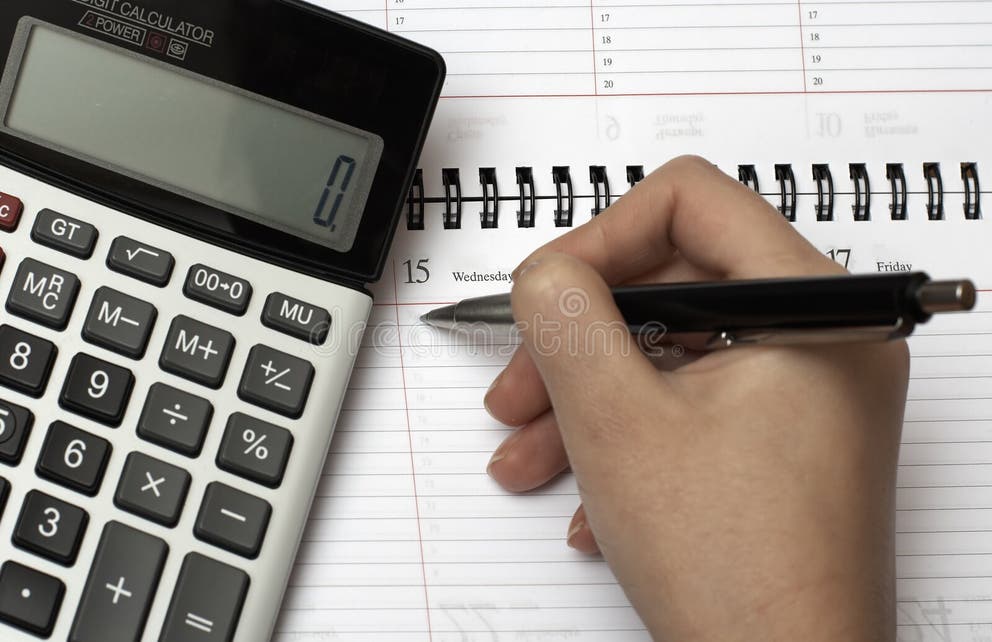 Calculator, Organizer and Pen 2 Stock Photo - Image of check, balance ...