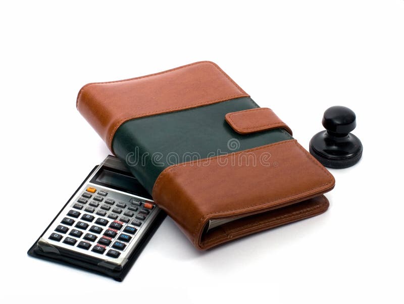 Calculator, Organizer & Seal Stock Image - Image of organizer, notebook ...