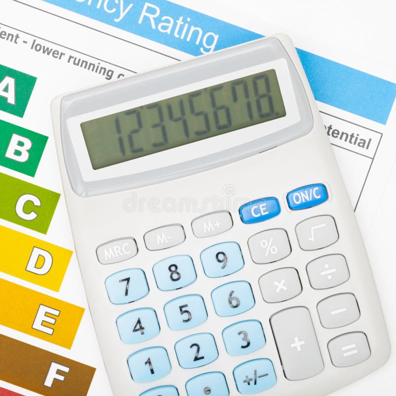 Calculator Over Energy Efficiency Chart - Close Up Stock Image - Image ...