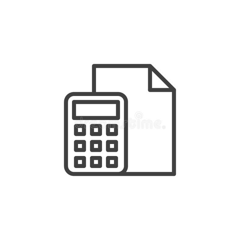 Calculator with Paper Sheet and Pen Outline Icon Stock Vector ...