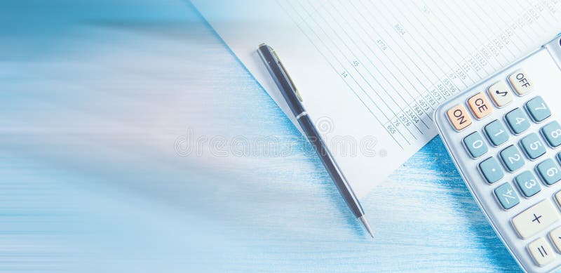 Calculator, Paper and Pen on the Table Stock Image - Image of ...