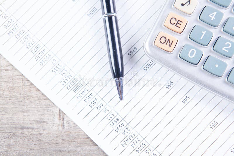 Calculator, Paper and Pen on the Table Stock Image - Image of work ...