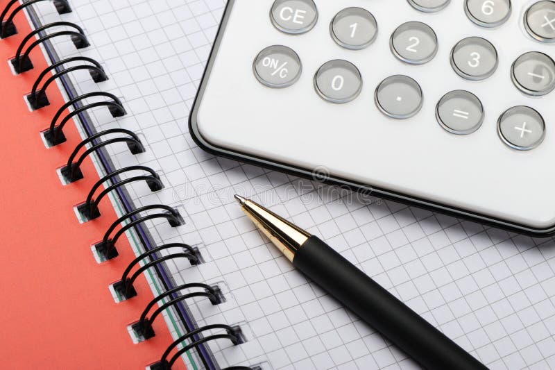 Calculator and pen stock photo. Image of minus, binder - 12918346