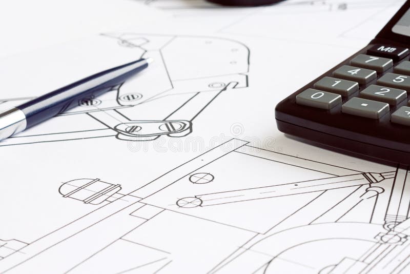 Drawing and calculator stock image. Image of building - 12302337