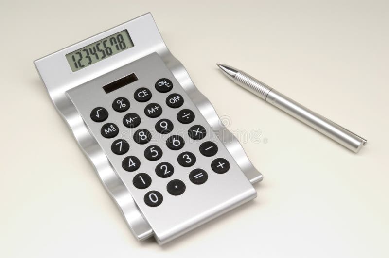 Calculator with pen (2) stock image. Image of battery, held - 640487