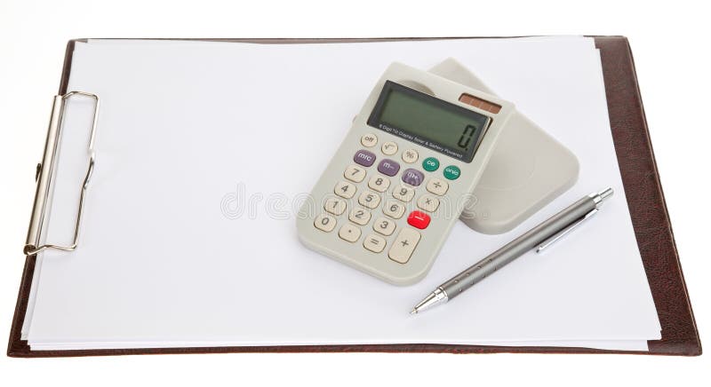 Calculator Pen and a Blank Sheet Stock Image - Image of clip ...