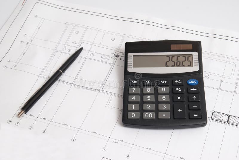 Calculator and Pen on the Drawing Stock Image - Image of house, home ...