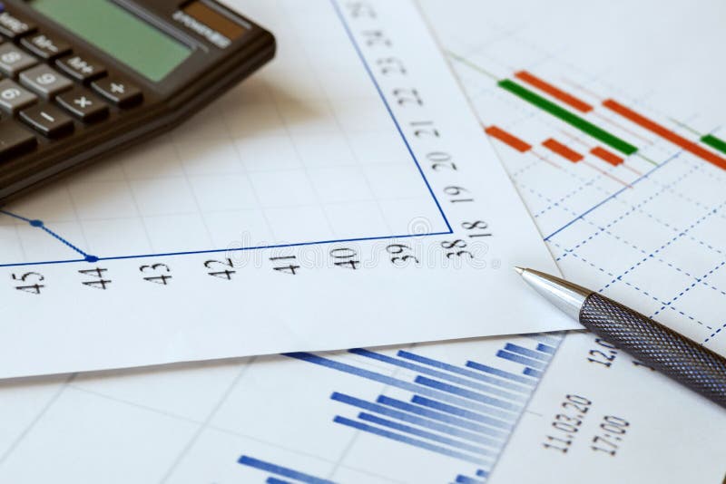 Calculator, Pen, Graph and Chart Stock Photo - Image of broker ...