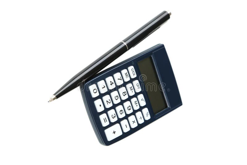 Calculator with Pen Isolated on White Stock Image - Image of balance ...