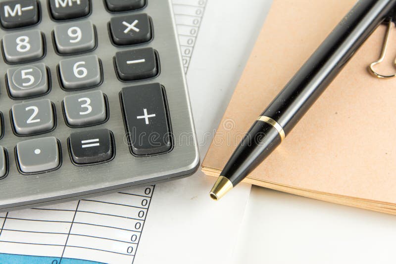 Calculator and Pen on Paper Stock Photo - Image of coin, business: 38708492