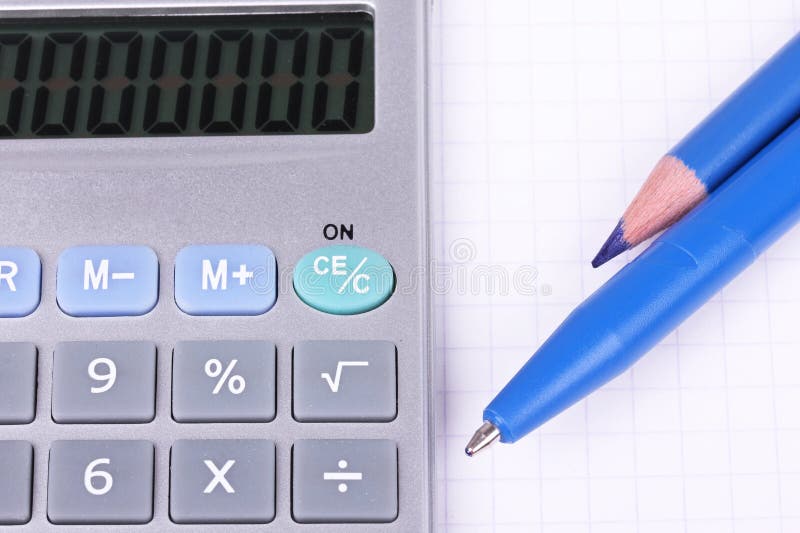 Pencil and Calculator on Paper Notebook Stock Image - Image of diary ...