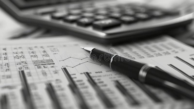 A Calculator and Pen Rest on a Document with Financial Graphs..AI ...