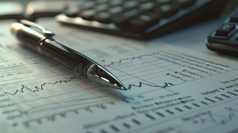 A Calculator and Pen Rest on a Document with Financial Graphs.. AI ...