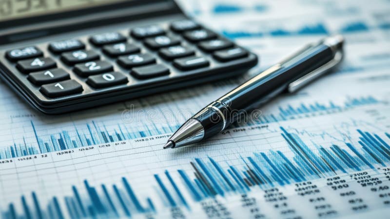 Calculator and Pen Resting on Financial Graphs and Charts Stock ...