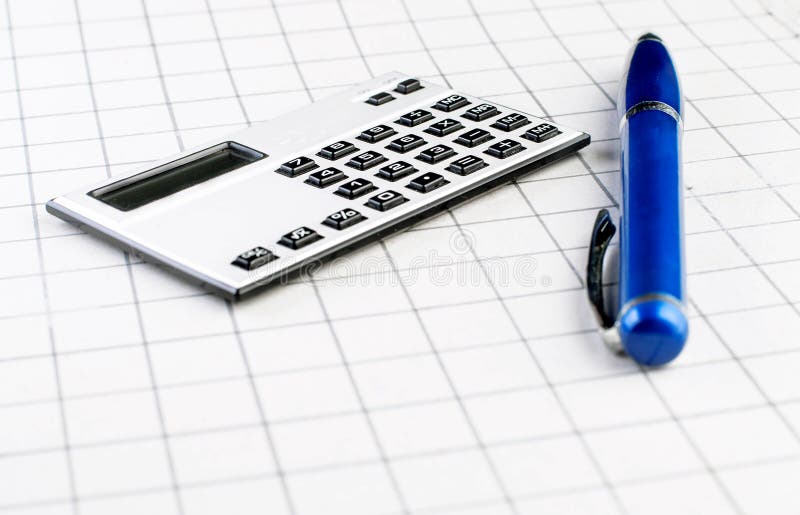 Calculator and Pen on White Paper Sheets Stock Image - Image of ...
