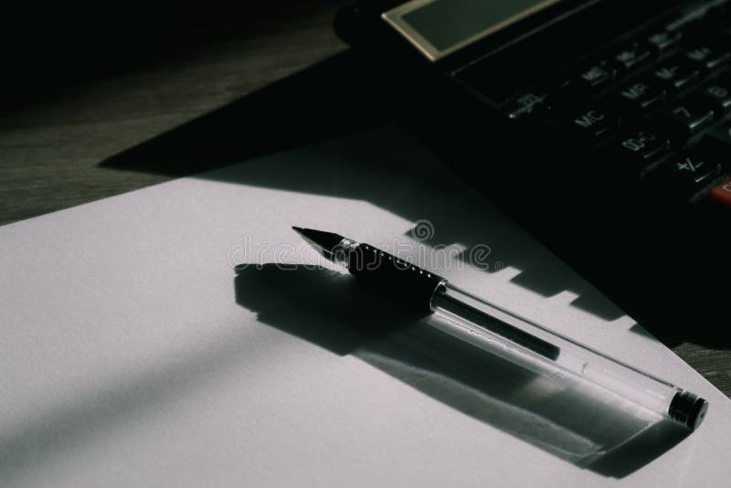 Calculator and Pencil with Shadow Light. Office Desk Table with ...