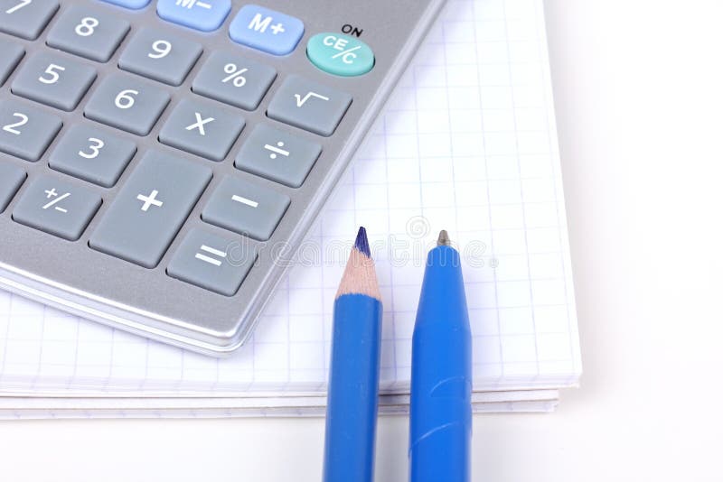 Pencil and Calculator on Paper Notebook Stock Image - Image of diary ...