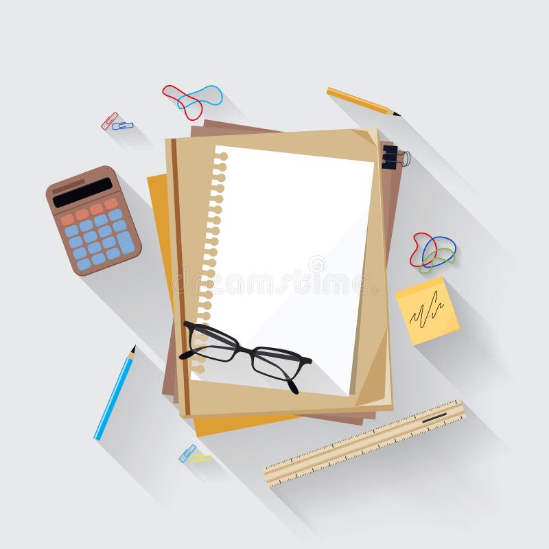 Calculator, Ruler and Paper on an Office Desk Stock Vector ...