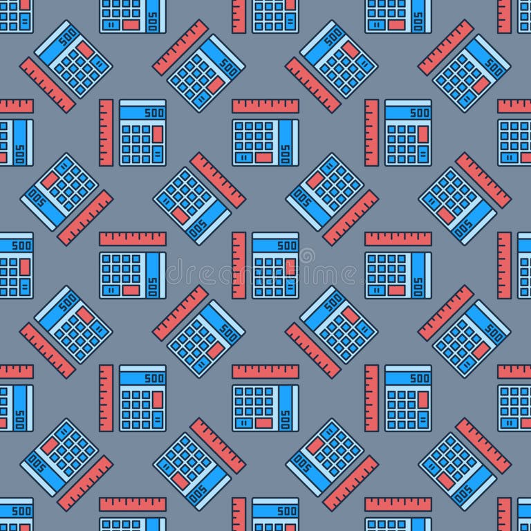 Calculator with Ruler Vector Mathematics Colored Seamless Pattern Stock ...