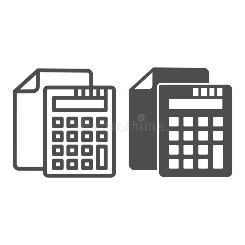 Calculator and Sheet of Paper Line and Solid Icon, Bookkeeping, Cost Calculation Concept, Data ...