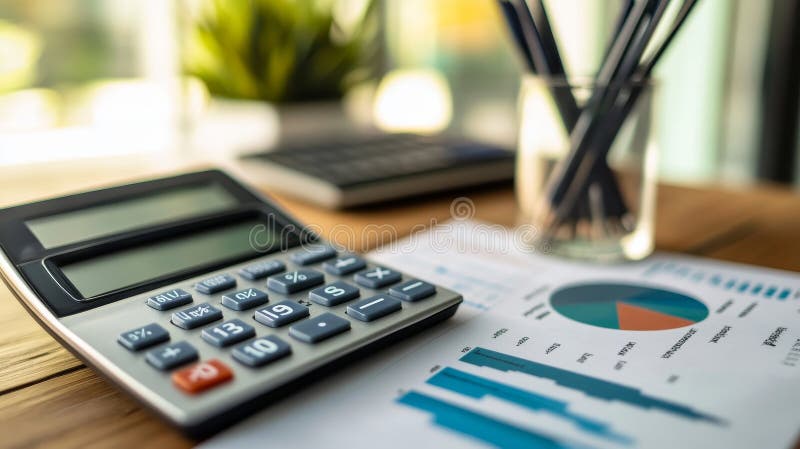 A Calculator Sits on a Table Next To Financial Charts Representing ...