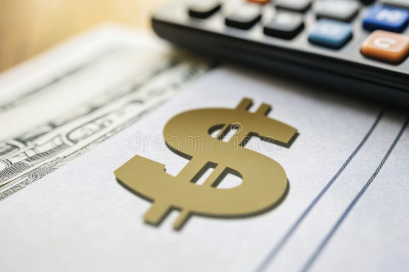 A Calculator Sits on Top of a Check with a Dollar Sign on it Stock ...