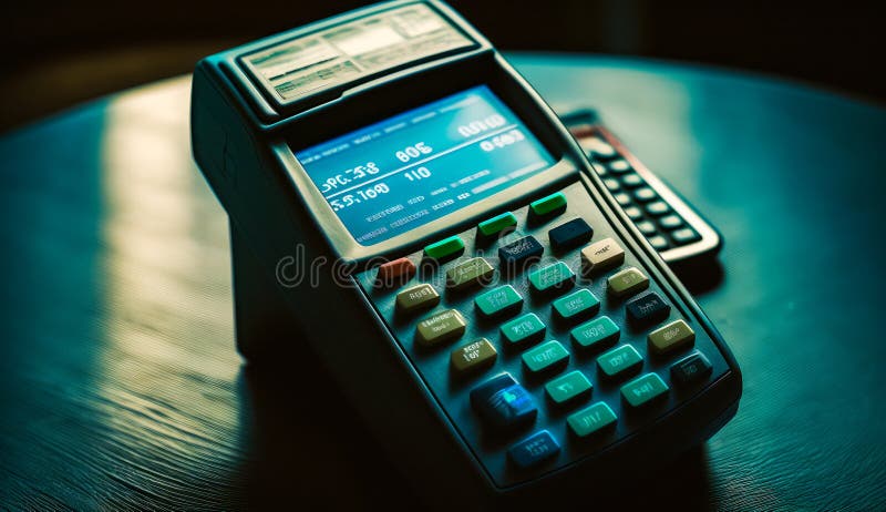 Calculator Sitting on Top of Wooden Table. Generative AI Stock ...