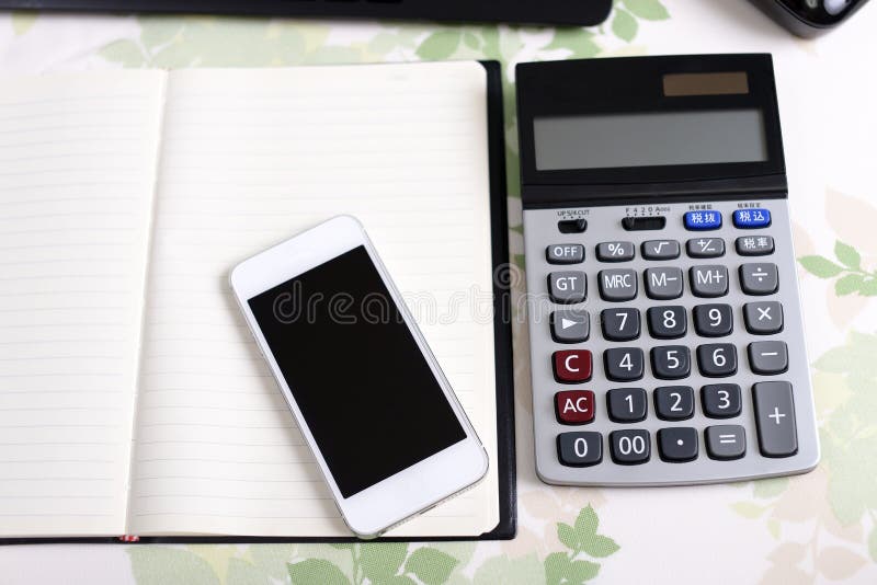 Calculator with Smart Phone Stock Photo - Image of company, guide: 93337684