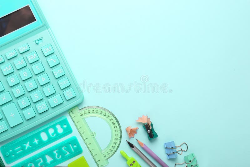 Calculator and Stationery on Light Background, Flat Lay. Space for Text ...