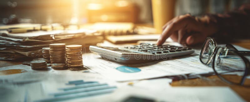 The Calculator Surrounded by Coins and Financial Documents on a Desk.AI ...