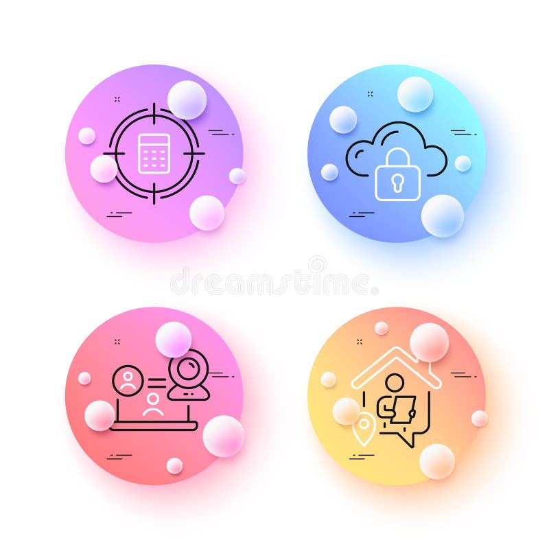 Calculator Target, Cloud Protection and Work Home Minimal Line Icons ...