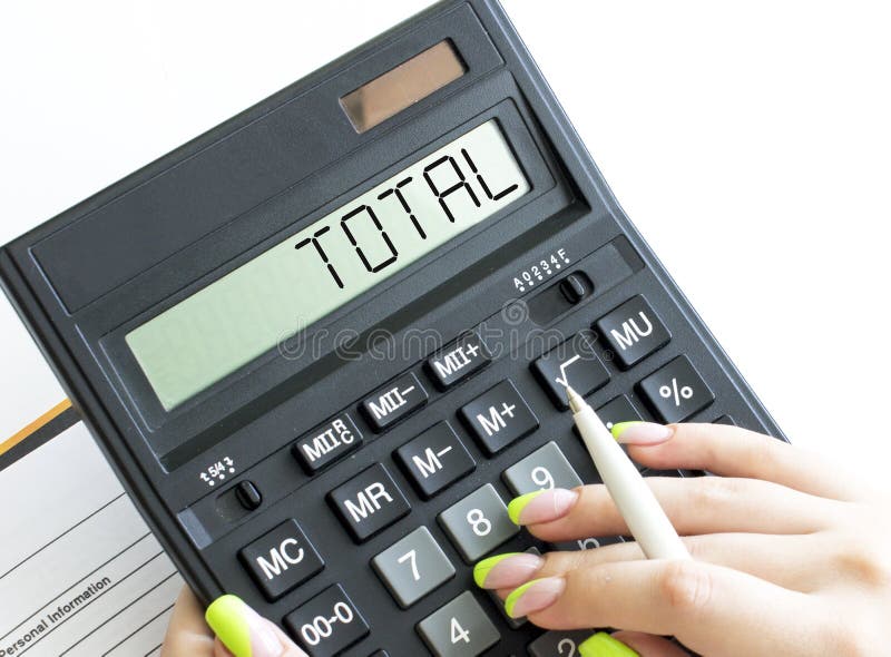 A Calculator with Text Total on the Display Stock Photo - Image of ...