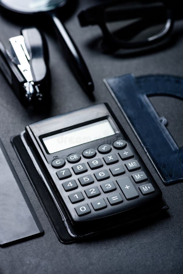 Calculator with Rulers and Stapler with Compasses Mock-up Stock Photo ...