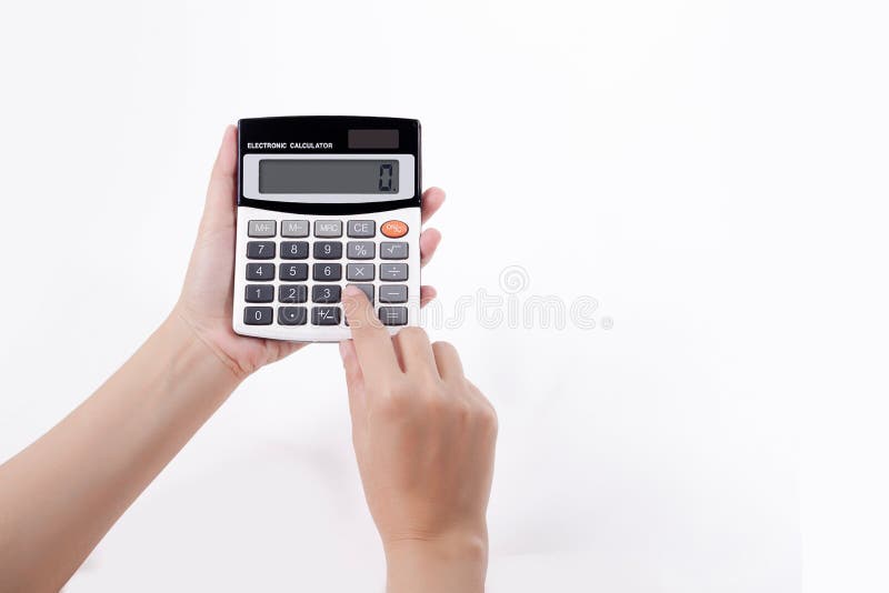 Calculator in Woman Hand on White , Clipping Path Stock Image - Image ...