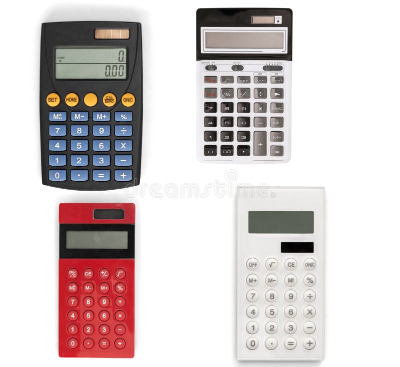 Various Modern Calculators Isolated on White Stock Photo - Image of ...