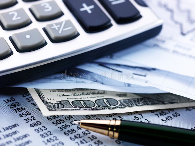 Calculatrice, Crayon Lecteur, Argent Comptant, Diagrammes Image stock ...