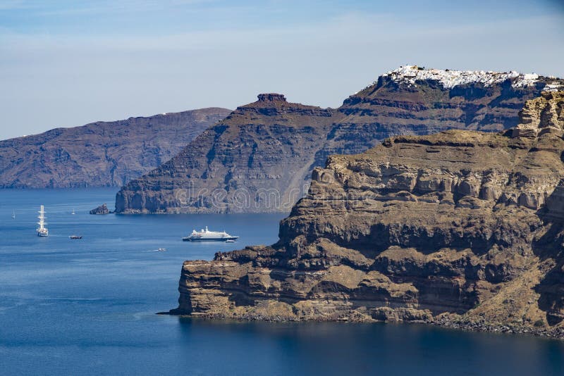 Caldera Cliffs stock image. Image of hazy, cliffs, harbor - 64997571