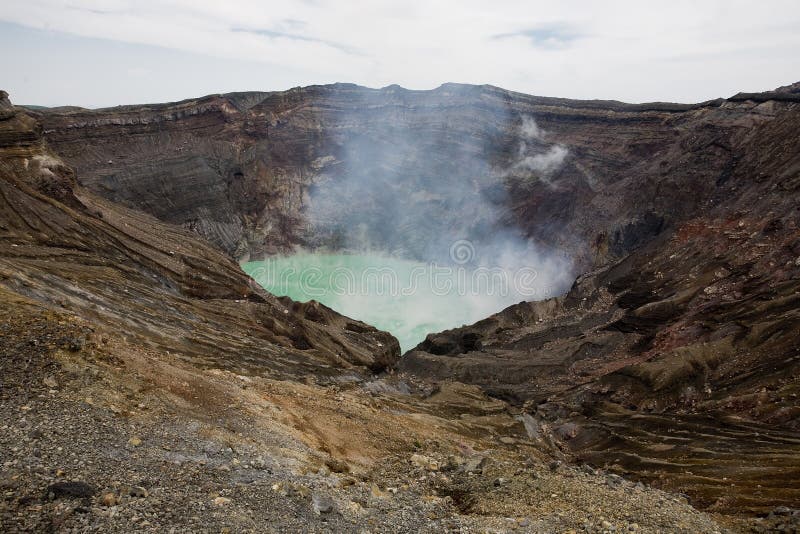 Caldera of Mount Aso in Japan Stock Photo - Image of sulphur, isolation ...