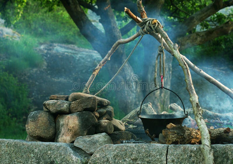 Caldron over Campfire stock image. Image of smoke, cooking - 12722543