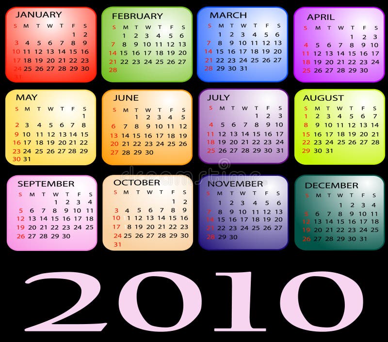 Calendário 2010 ilustração do vetor. Ilustração de dias - 10059848