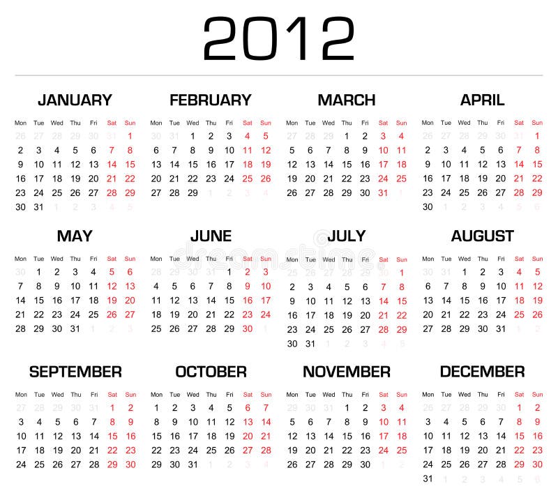 Calendário 2012 ilustração do vetor. Ilustração de ponto - 21344468