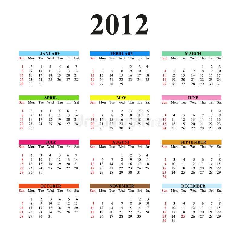 Calendário 2012 Simples Desobstruído Ilustração Stock - Ilustração de ...